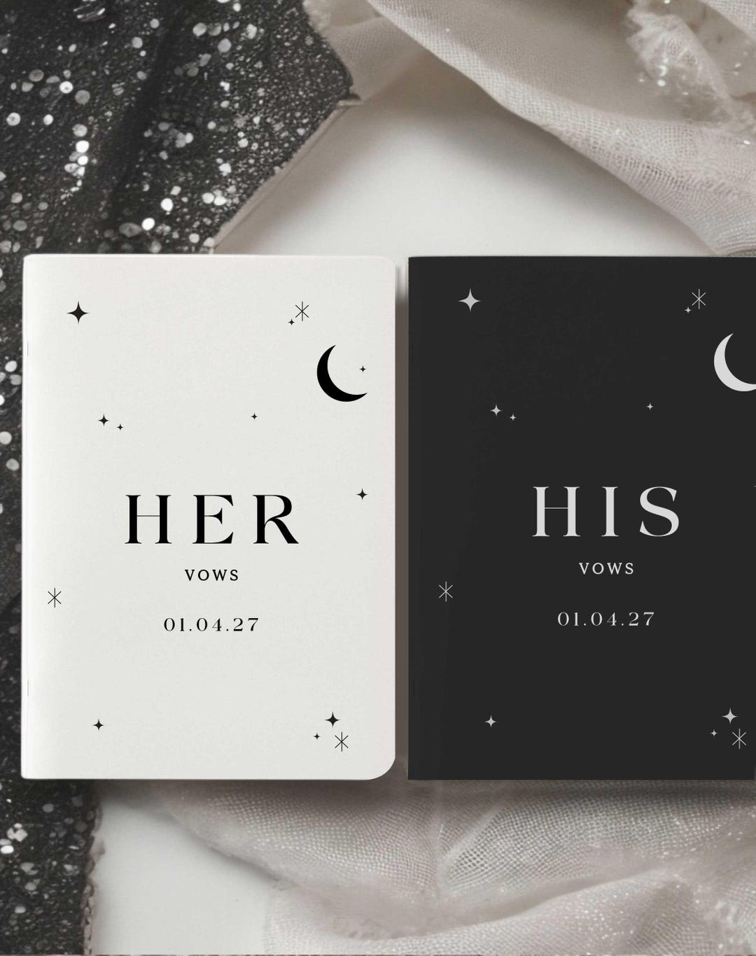 Moon and Stars Wedding Vow Books | Elegant Personalizable Keepsake | Celestial Vows Journal for ...