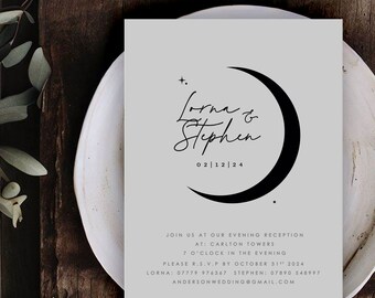 Wedding Invitation Celestial Ceremony Invite, Grey, Silver Foil ...