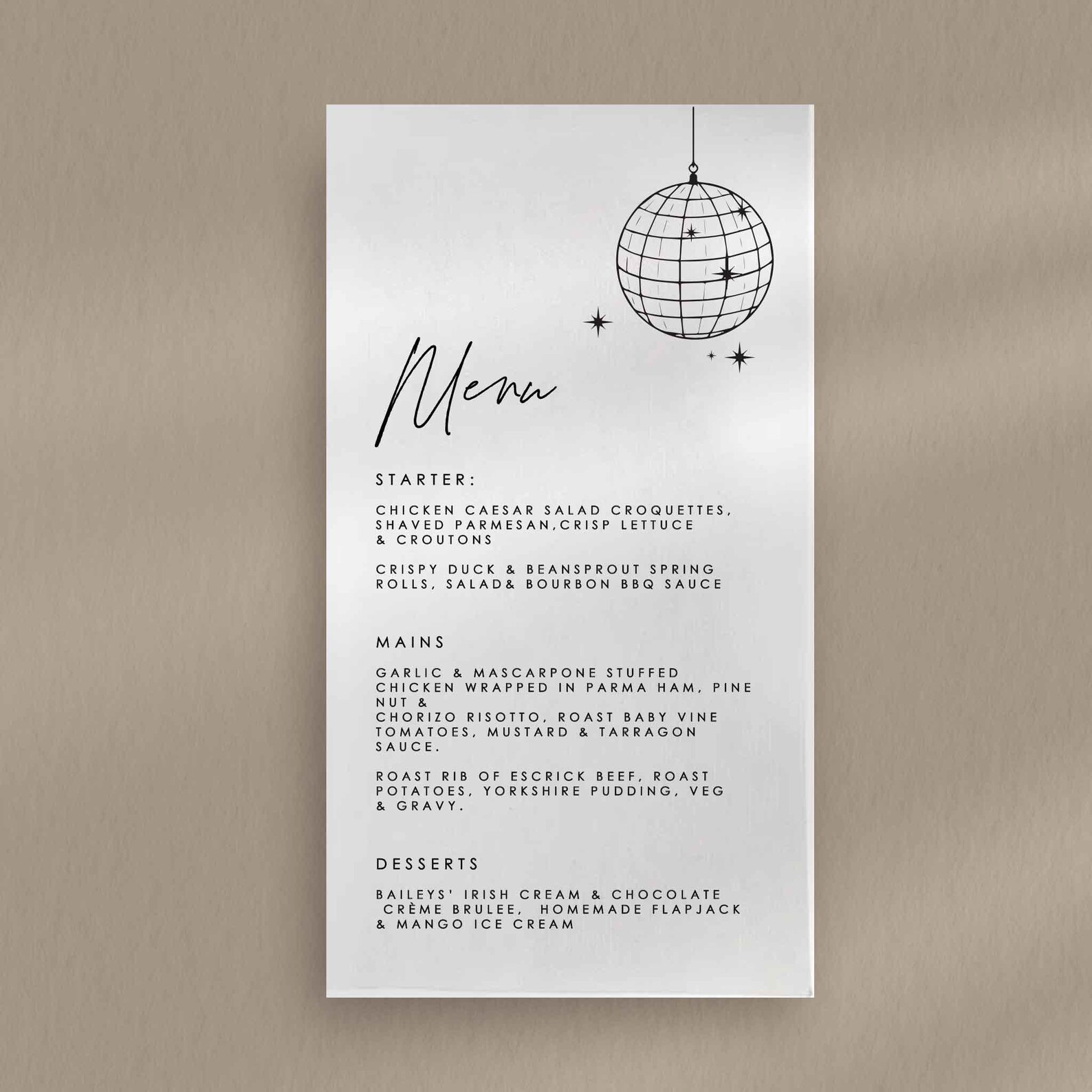 Disco Wedding Menu Bright Coloured Menu Cards Menus for Events ...