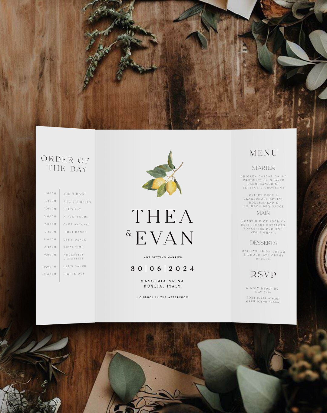 Sicilian Wedding Invitation, Trifold Wedding Invitation, Gatefold ...