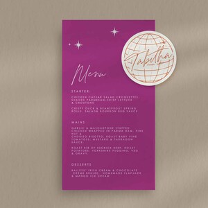 Disco Wedding Menu Bright Coloured Menu Cards Menus for Events ...