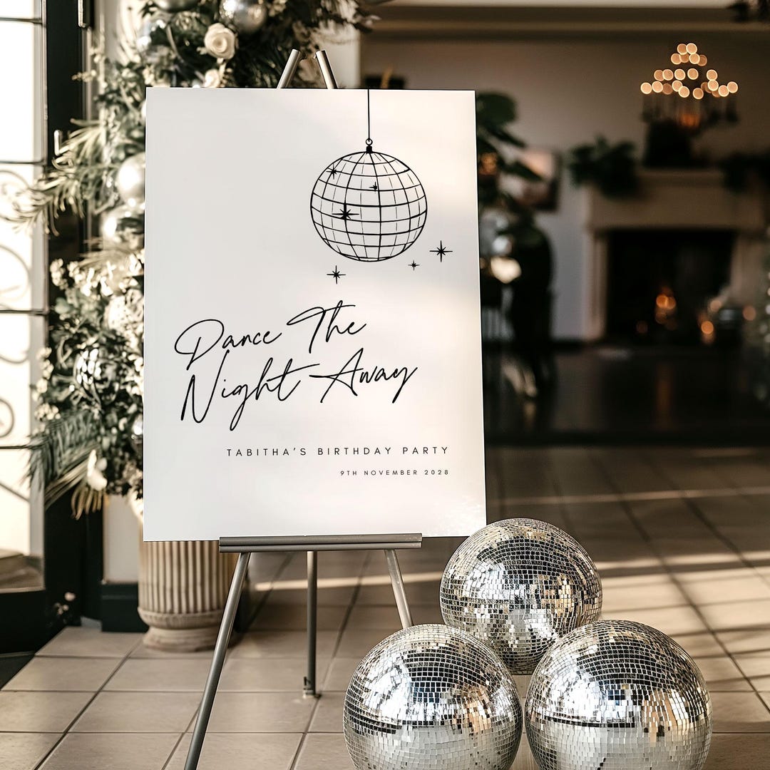Tabitha Disco Ball Dance the Night Away Birthday Welcome Sign | A1 ...