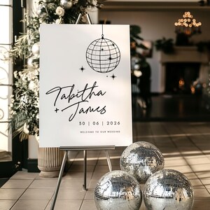 Disco Ball Wedding Welcome Sign - Glitter Ball Signage for Personalized ...
