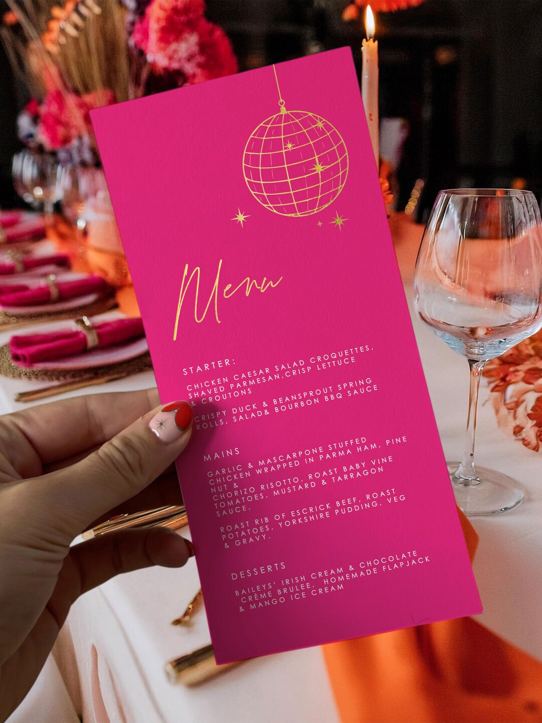 Disco Wedding Menu Bright Coloured Menu Cards Menus for Events ...