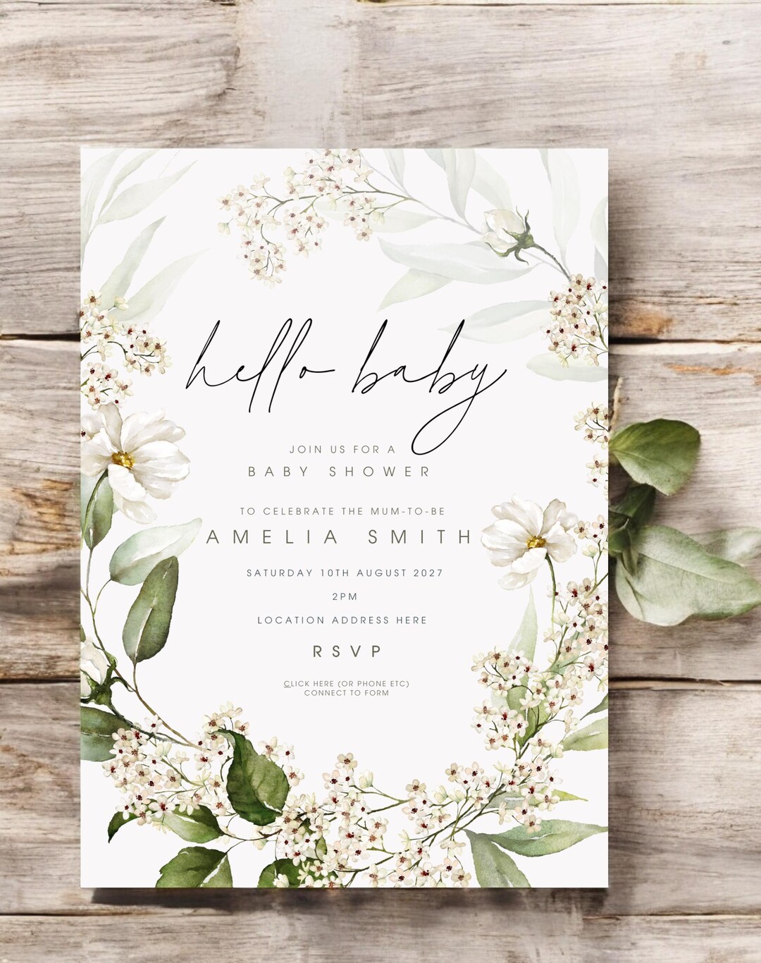 Floral Hello Baby Invitation | Digital Invite for Baby Shower, Modern ...