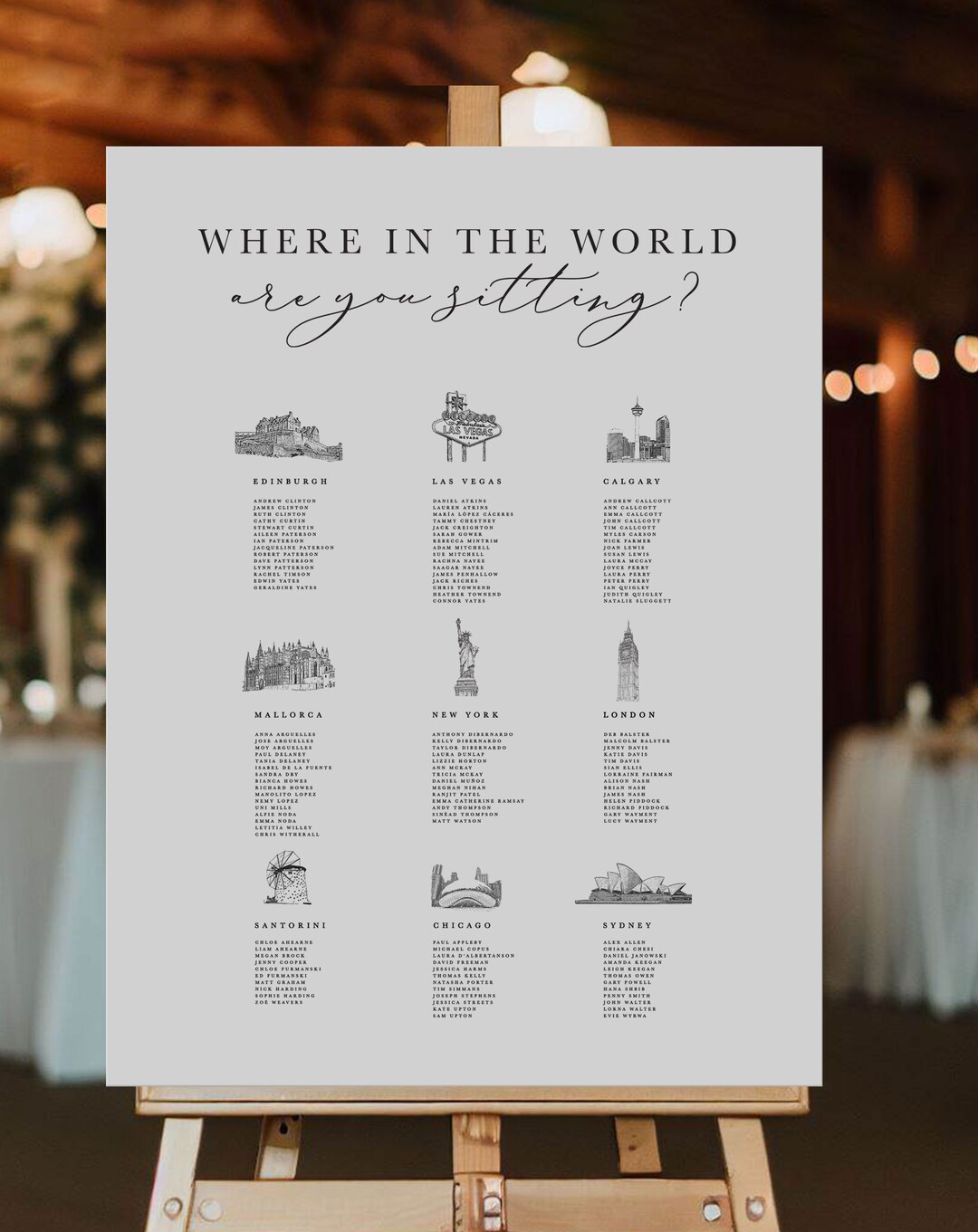 Custom Holiday Landmark Seating Plan Sign Personalised Table Names ...