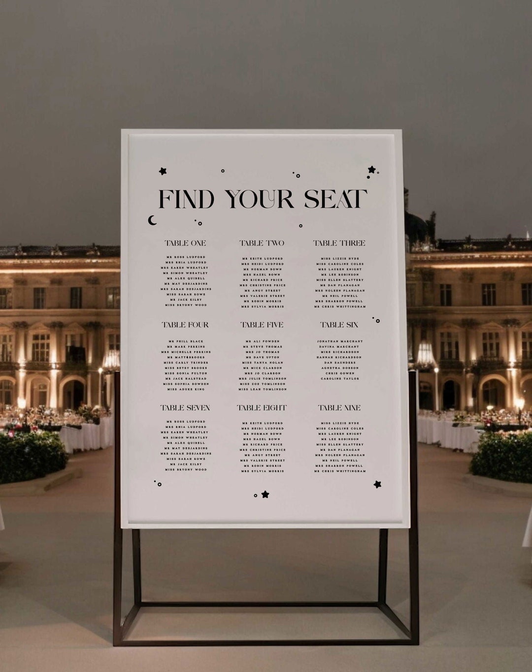 Stars Seating Plan Elegant Wedding Seating Chart Custom Star Theme ...