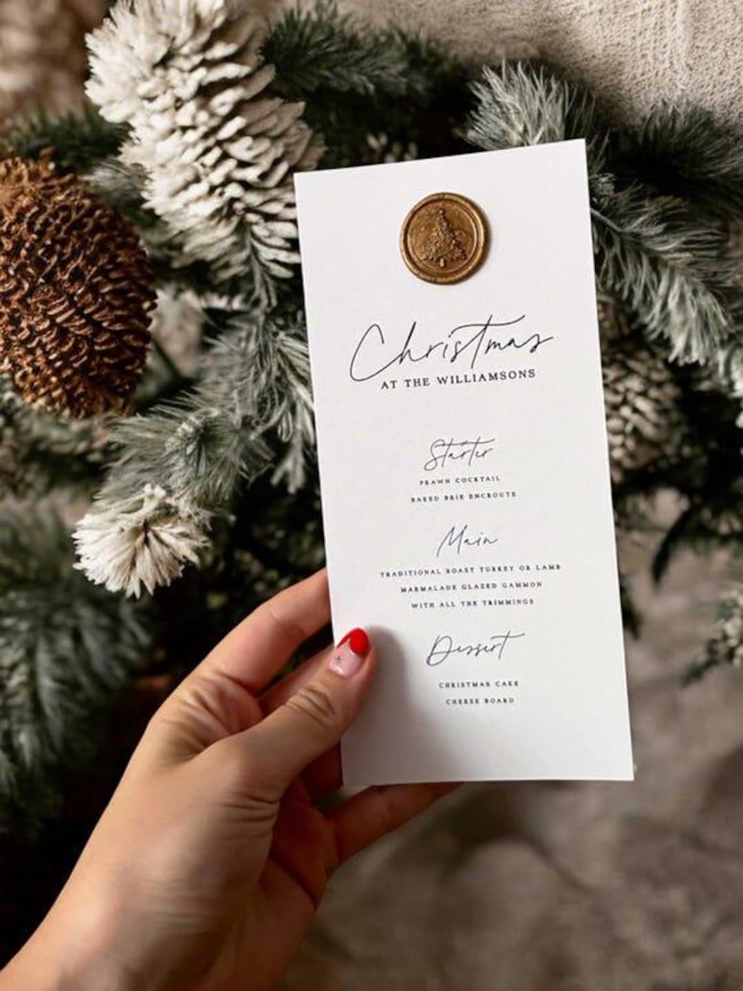 Christmas Dinner Menu Card Personalized Xmas Printed Menu Elegant ...