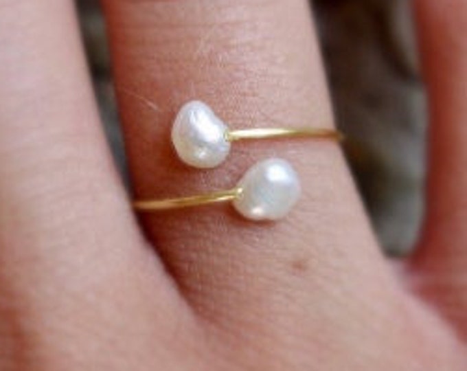 Pearl Cuff Ring- Adjustable Pearl Ring- Open Pearl Ring- Dainty Small ...