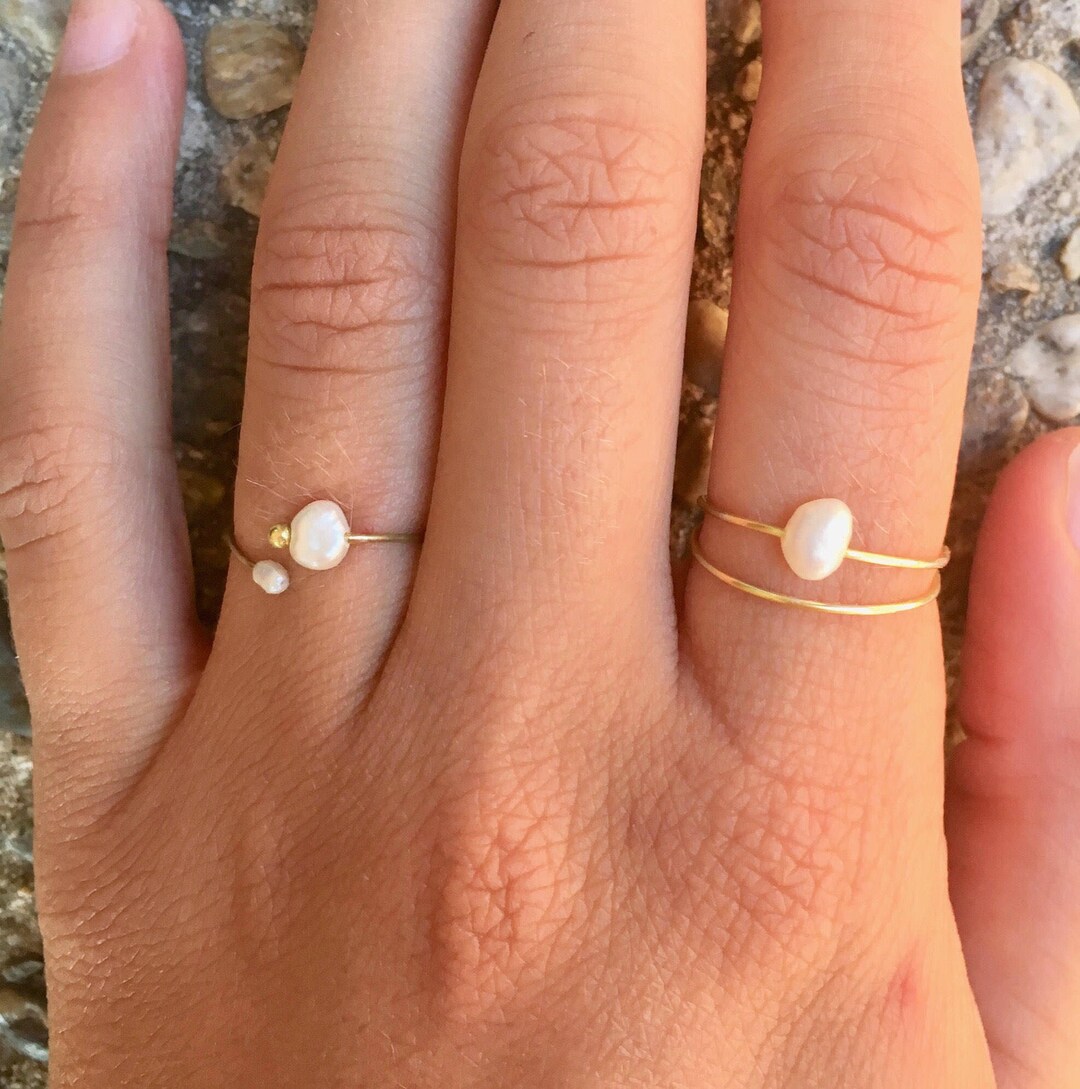 Dainty Pearl Ring Set / Freshwater Pearl Stacking Rings / Wire Wrapped ...
