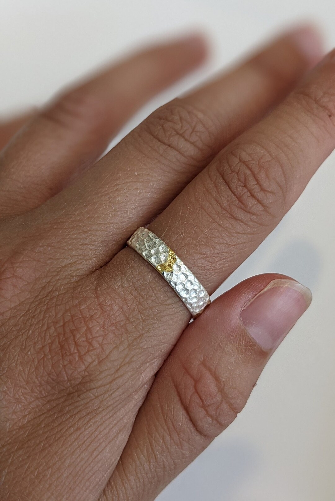 Stingray Texture Silver and Gold Mixed Metal Ring, Solid Silver Unique ...