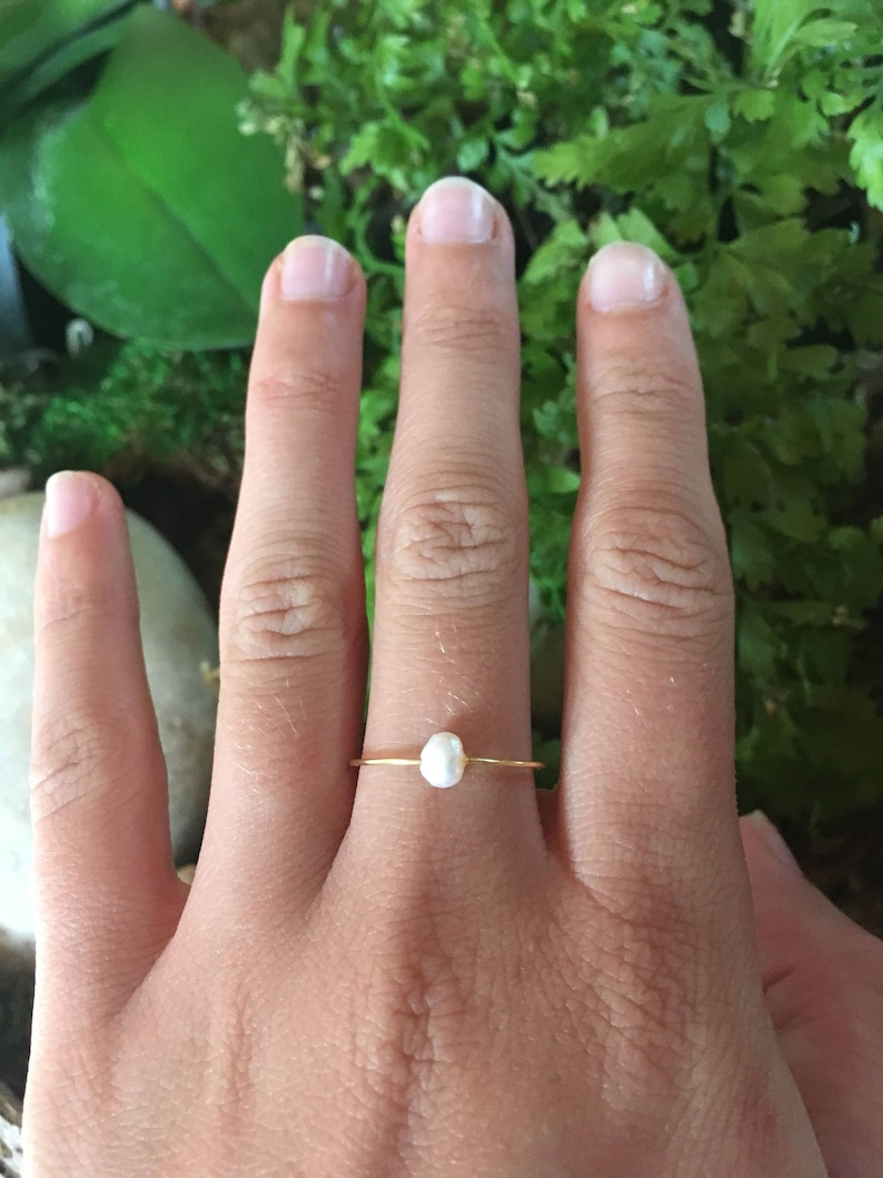 Tiny Pearl Ring / Genuine Pearl Ring / Pearl Gold Ring / - Etsy