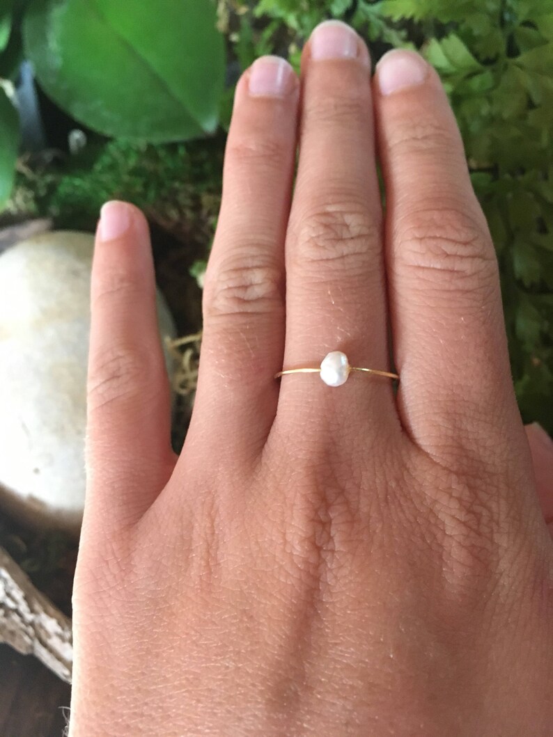 Tiny Pearl Ring / Genuine Pearl Ring / Pearl Gold Ring / - Etsy