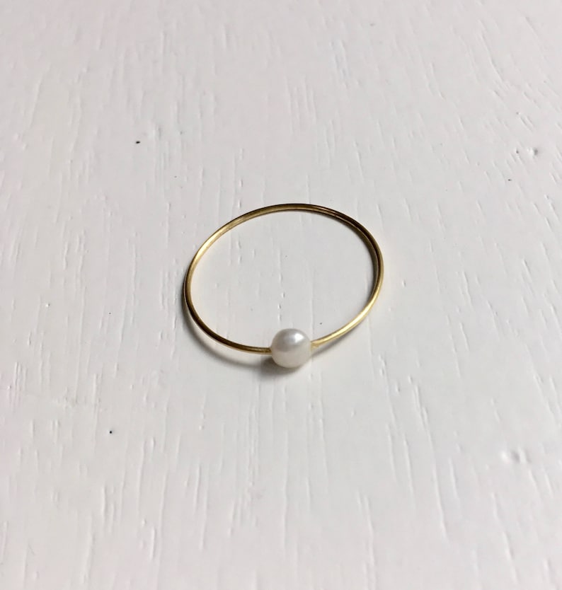 Tiny Pearl Ring / Genuine Pearl Ring / Pearl Gold Ring / | Etsy