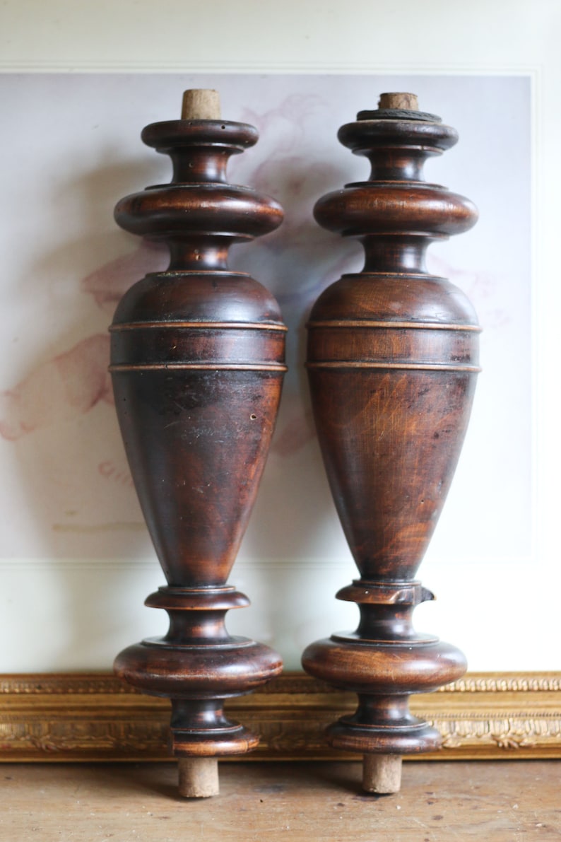2 Vintage Large Wood Bed Finials, Bed Posts, Antique Rustic, Shabby ...