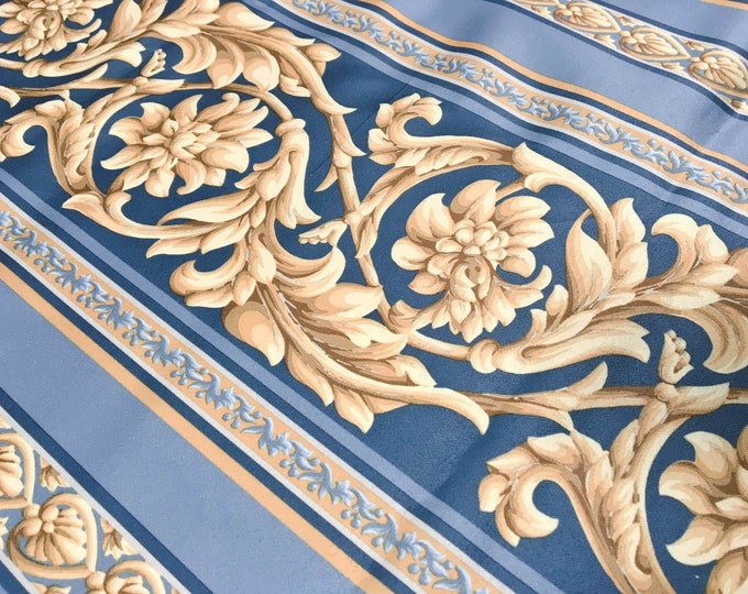 Vintage French Baroque Fabric Panel, Cotton, Paisley Blue Gray, Gold ...
