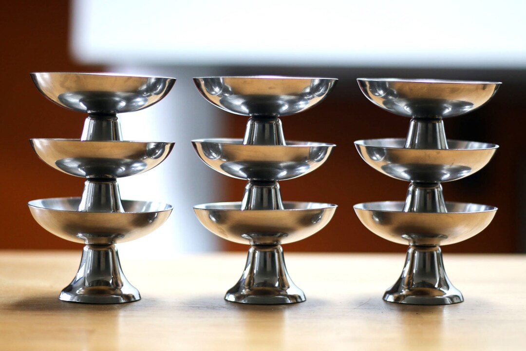 Uginox Set of 10 Vintage Ice Cream Cups, Stainless Steel Coupes, Footed ...