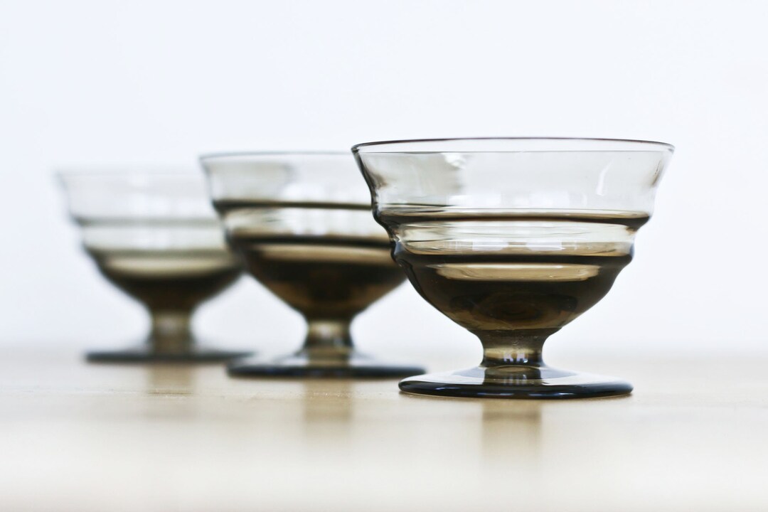 Set of 6 Gorgeous Vintage Smoke Glass Small Coupes, Sherbet, Cocktail ...