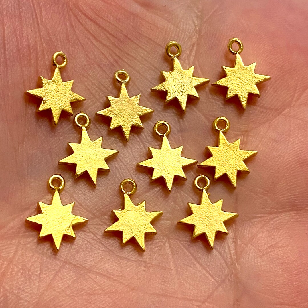 24kt Matte Gold Plated Brass Star Charms Gold Star Charms10 - Etsy