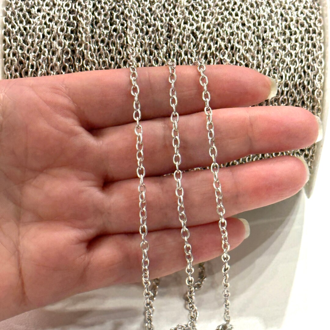 Antique Silver Plated Rolo Chain 4x2.5mm Open Link Rolo Chains, Silver ...