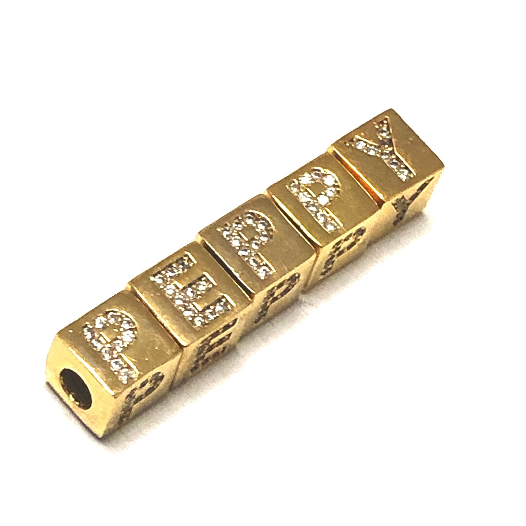 8mm 24kt Gold Plated Brass Large Hole Cube Initials, Micro Pave Gold ...