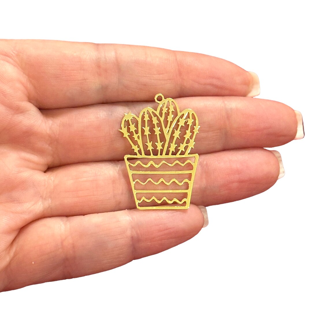 24kt Gold Plated Cactus Charm,laser Cut Cactus Charm - Etsy