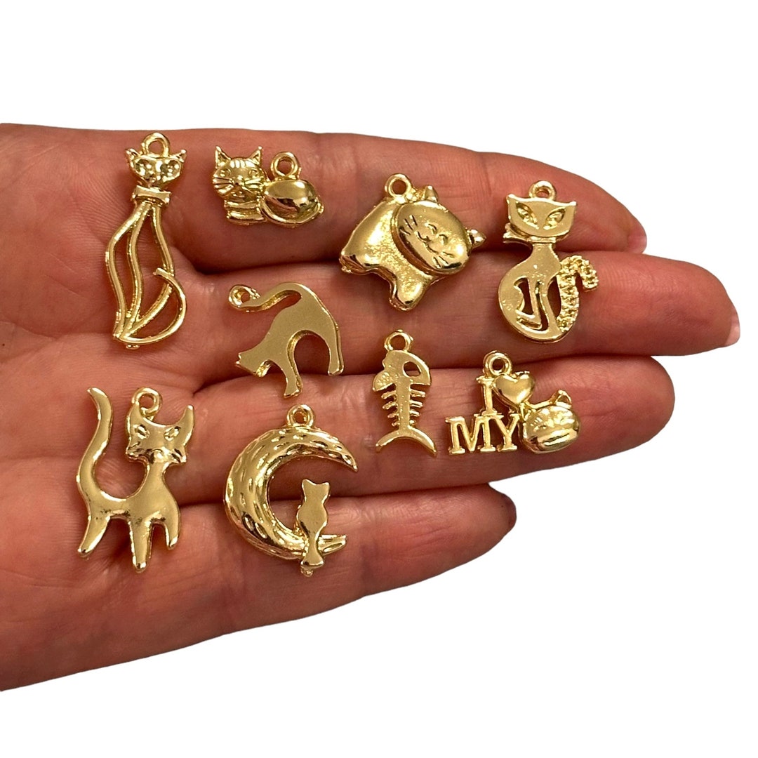 24kt Gold Plated Cat Charms Collection, 9 Charms in a Pack - Etsy UK