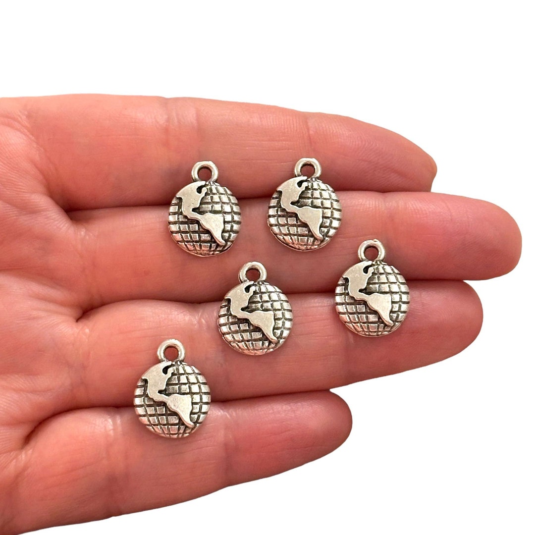 Antique Silver Plated World Map Charms, Silver Travel Charms, 5 Pcs in ...