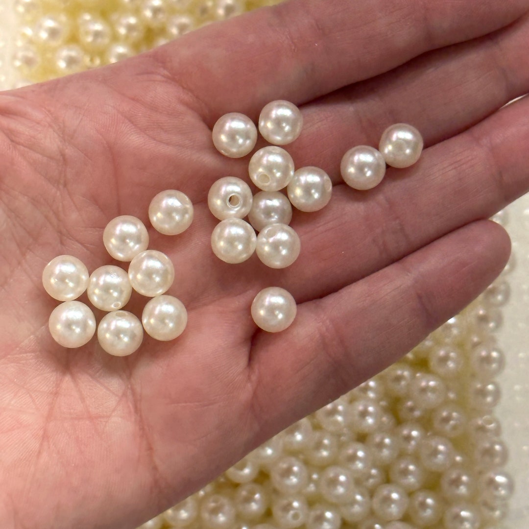 Ivory Color Acrylic Pearl Round 8mm Beads With 2mm Hole, 50 Gr Pack-200 ...
