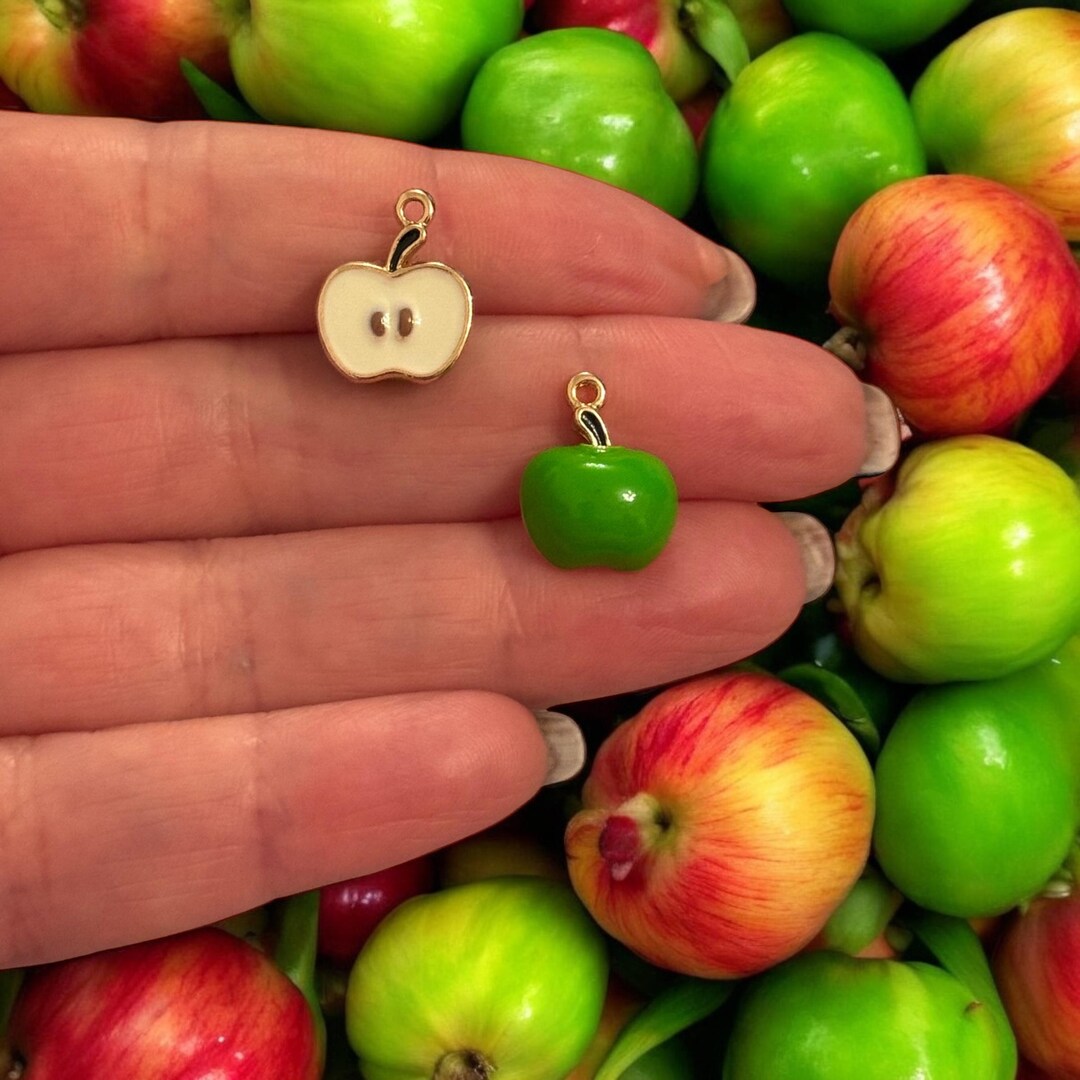 Green Apple Charm – 3D Enamel Fruit Pendant With Cut Side Detail ...
