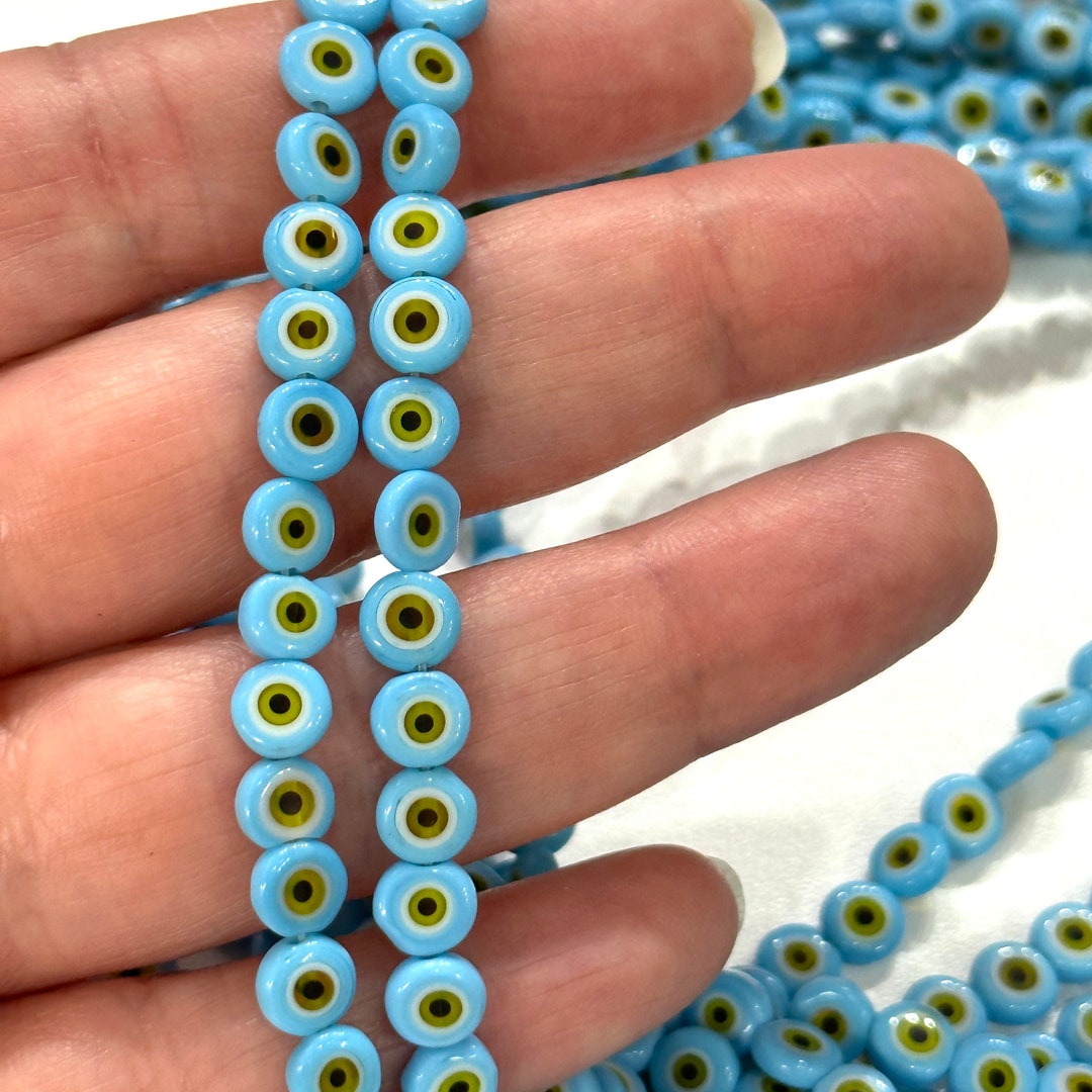 Evil Eye Beads, Strand of 65, Flat Round, 6mm Glass Beads, Lampwork ...