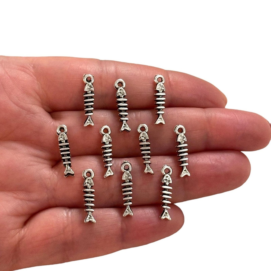 Antique Silver Plated Fish Bone Charms, Silver Under the Sea Charms, 10 ...