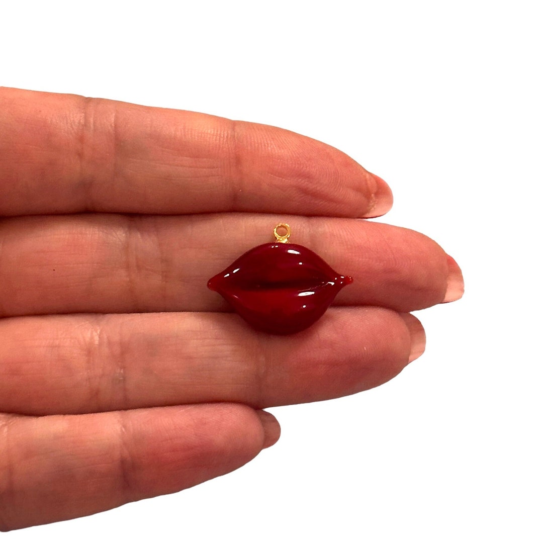 Hand Made Murano Glass Lip Charm With 24kt Gold Plated Pin - Etsy