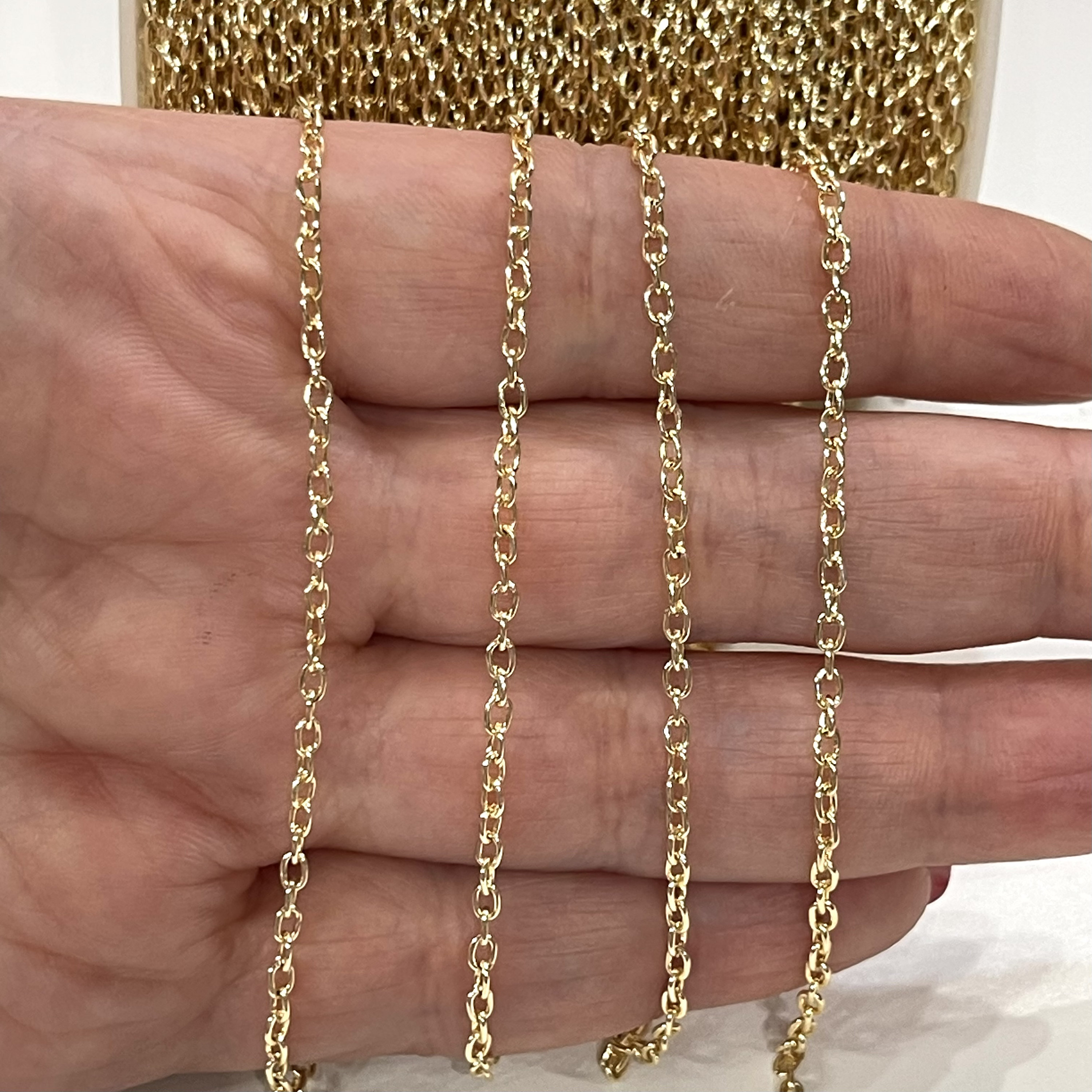 24kt Gold Plated Rolo Chain, 3x2mm Open Link Rolo Chains, Gold Curb ...