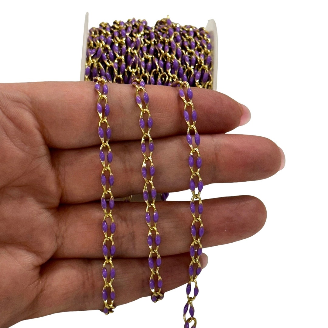 Lilac Enamelled Gourmet Chain, 24kt Gold Plated Gourmet Chain - Etsy UK