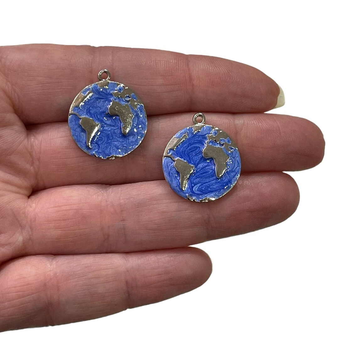 Rhodium Plated World Map Charms Planet Earth Rhodium Charms - Etsy