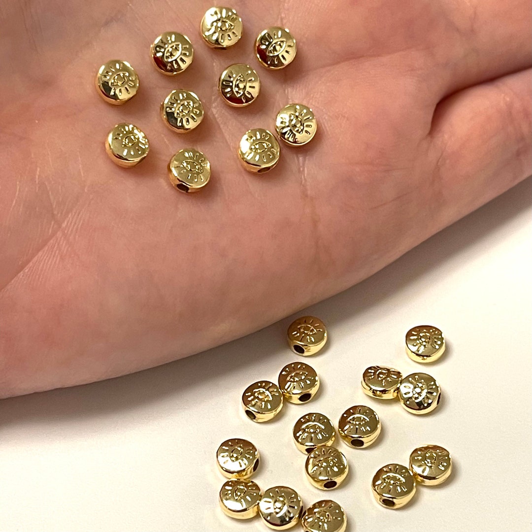 24kt Gold Plated 6mm Spacer Flat Balls With Eye, 6mm Gold Spacer Flat ...