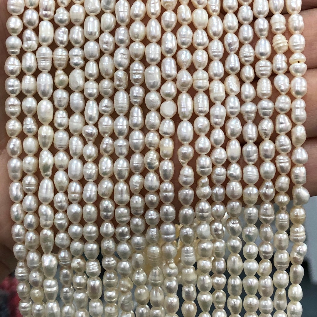 Creamy White Freshwater Pearls, 3.50x 4.5mm, Medium Ivory Baroque Oval ...