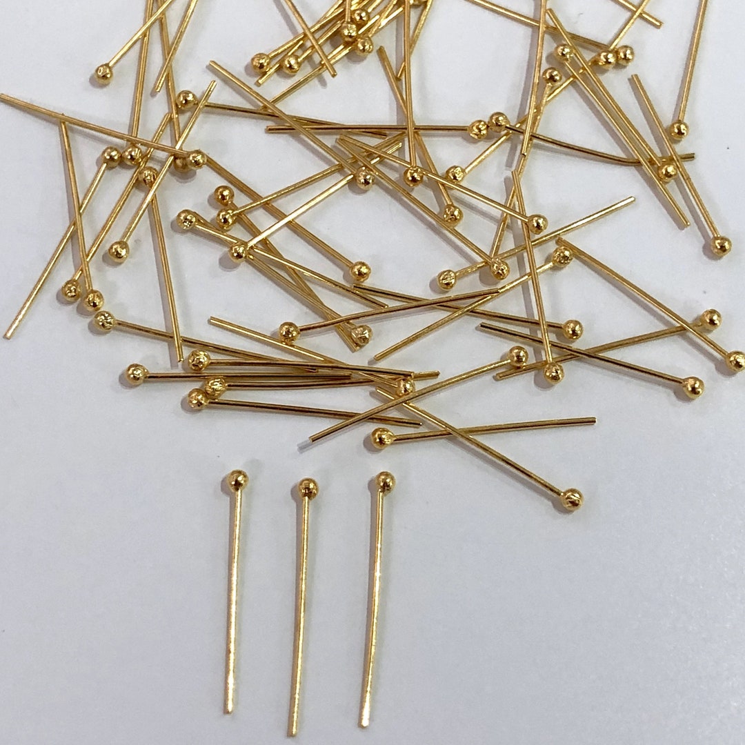 24kt Gold Plated Ballpoint Pins, Ball Headpins, 0.5mm by 20mm, 24kt ...