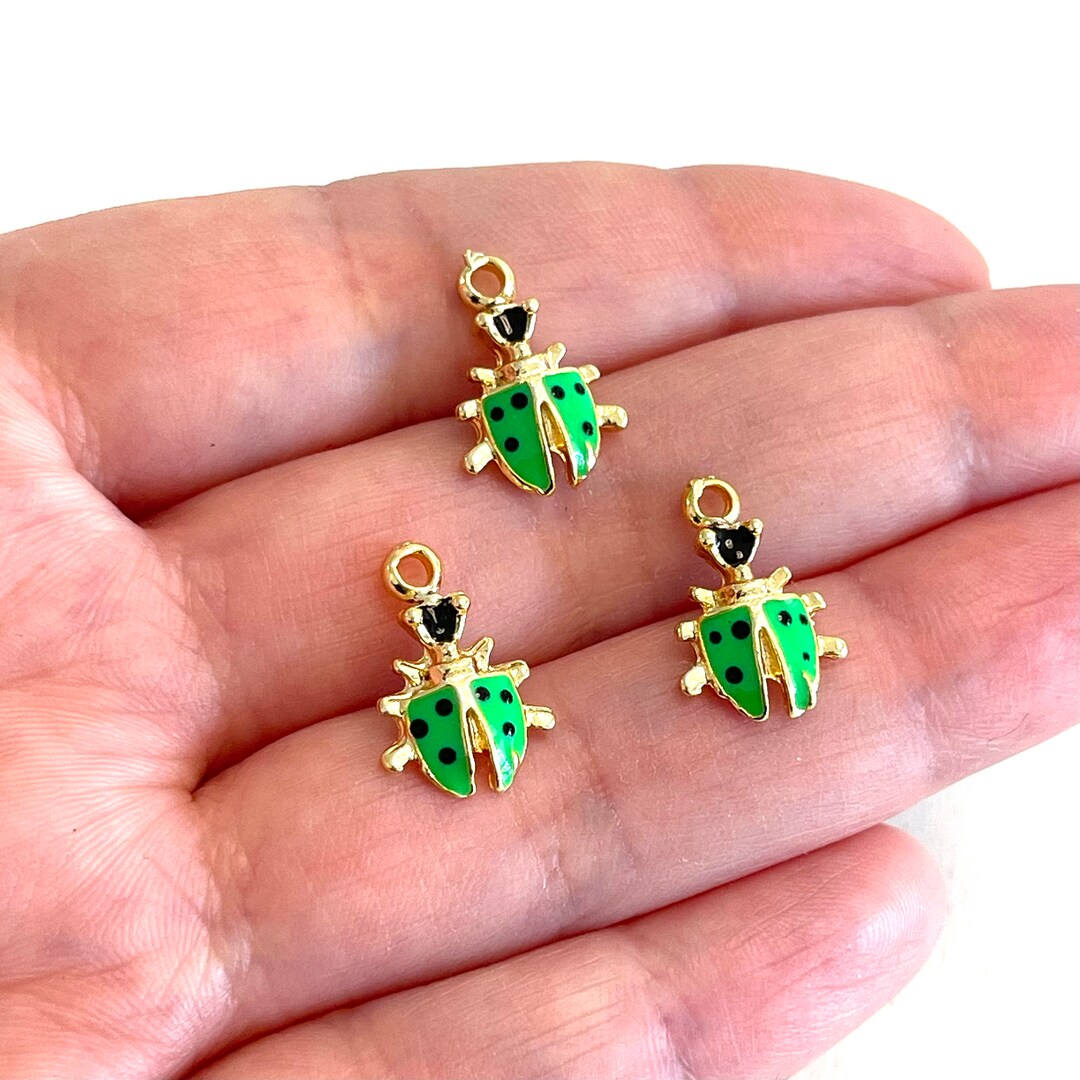 24kt Gold Plated Neon Green Enamelled Lady Bird Charms, 3 Pcs in a Pack ...