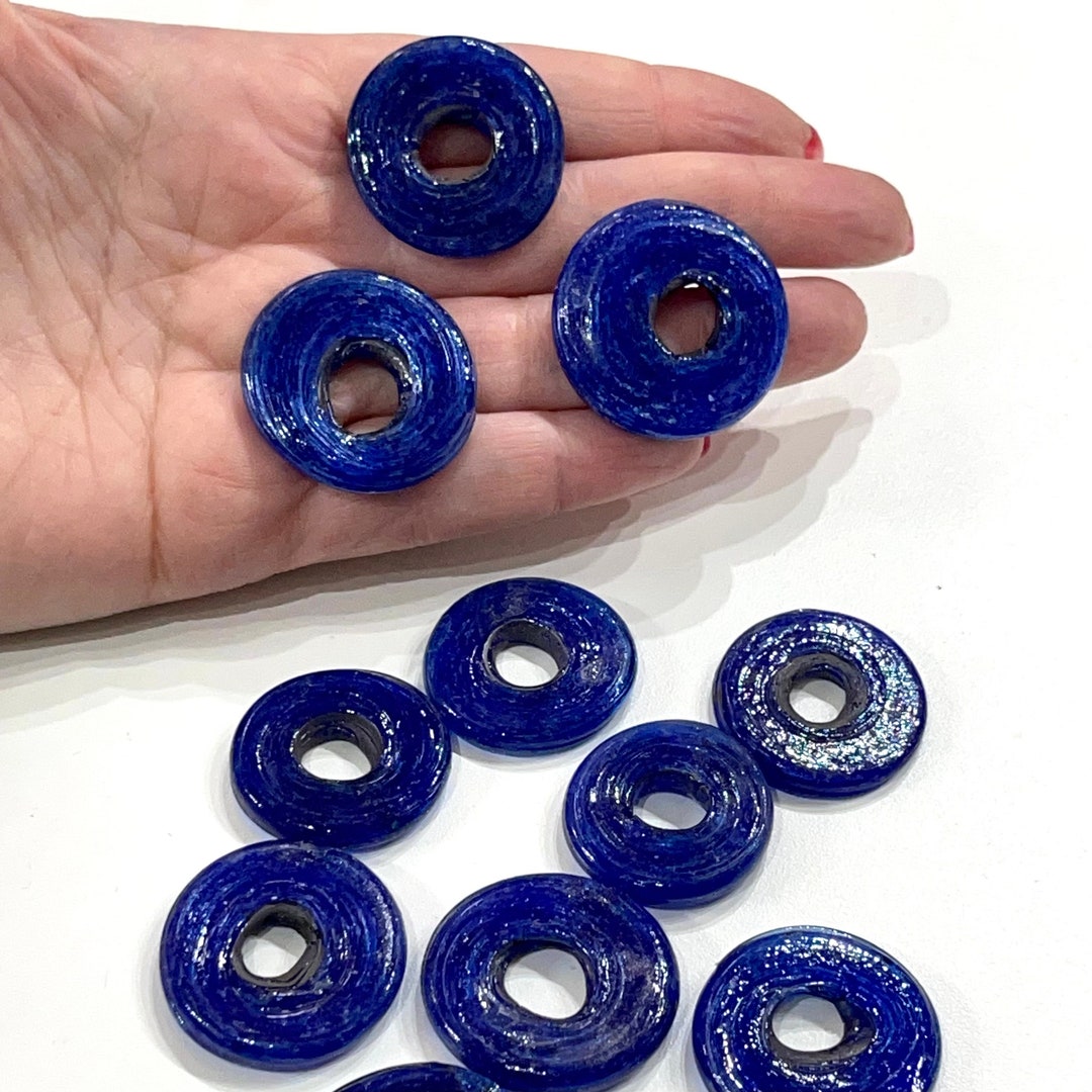 Turkish Artisan Hand Made Tp. Navy Glass Large Ring Beads 30-35, 3 ...