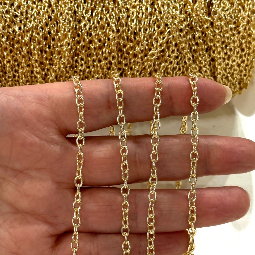 24kt Gold Plated Rolo Chain, 3.5x4mm Open Link Rolo Chains, Gold Curb ...