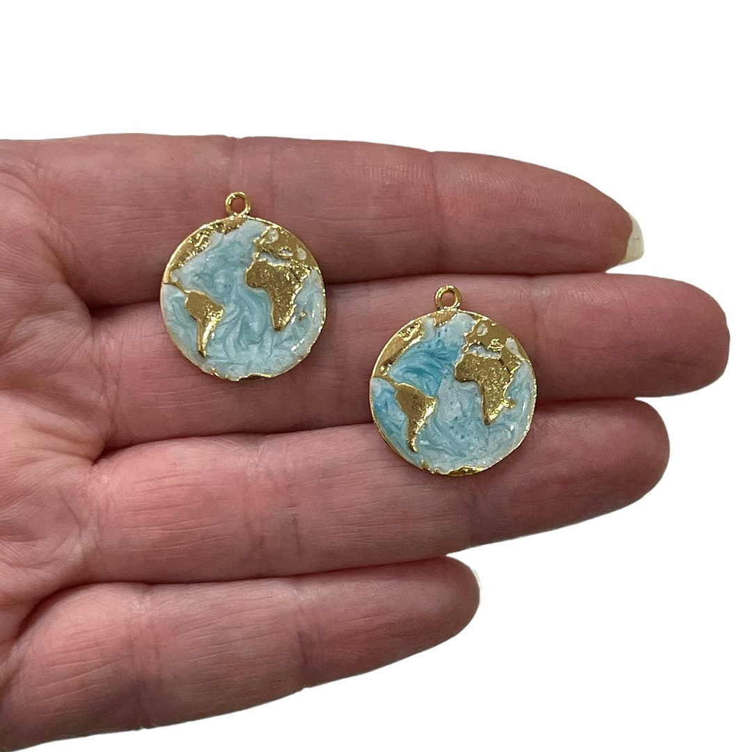 24kt Gold Plated World Map Charms, Planet Earth Gold Charms, 2 Pcs in a ...