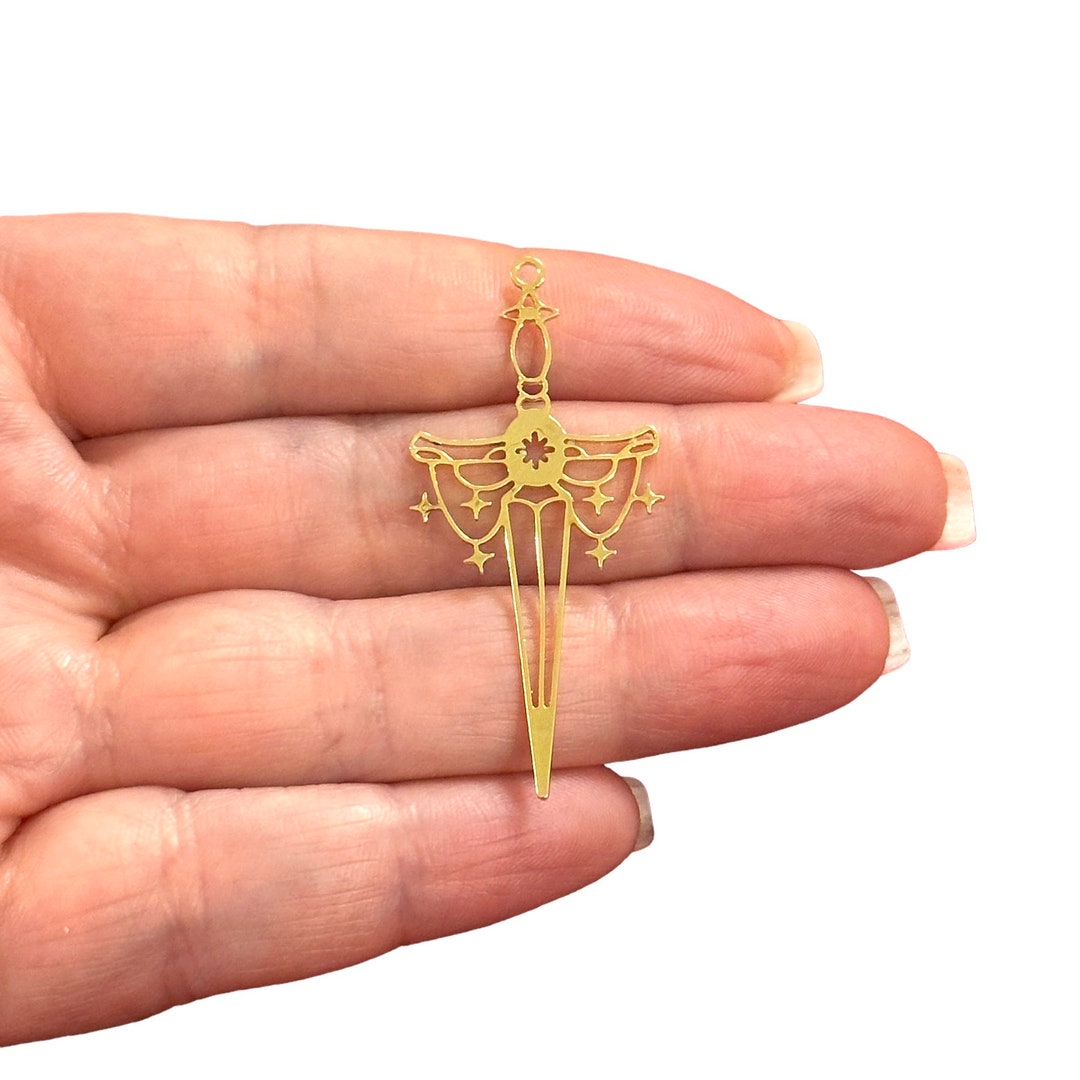 24kt Gold Plated Sword Charm,laser Cut Sword Charm - Etsy