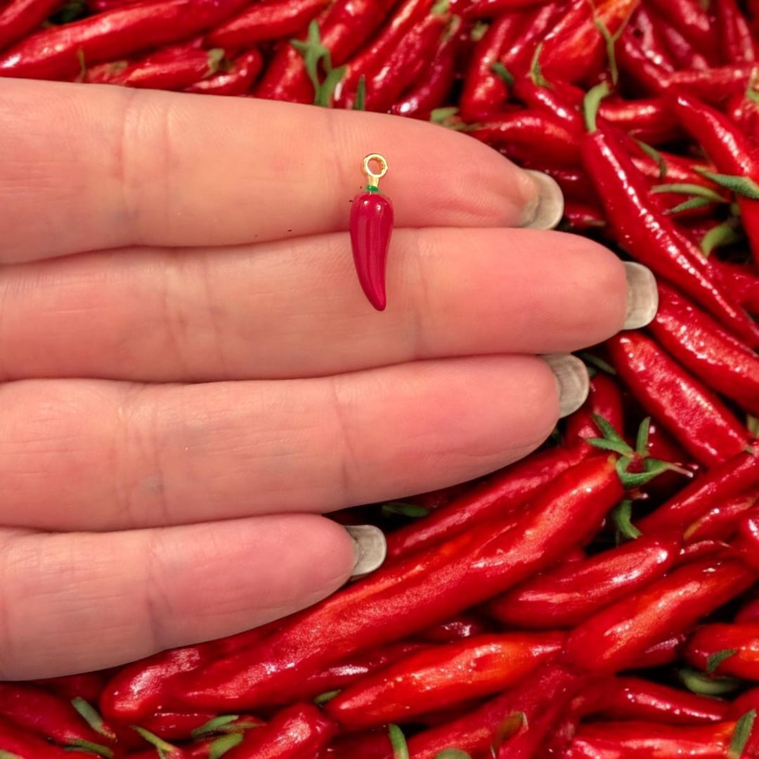 3D Chilli Pepper Charm – Red Enamel & Gold-plated Pendant - Etsy