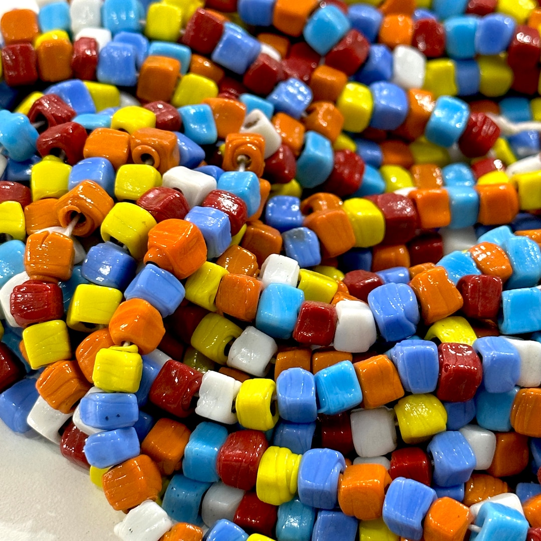Traditional Turkish Artisan Handmade Cube Glass Beads, Large Hole Glass ...