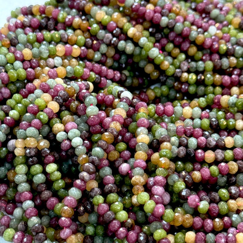 Watermelon Tourmaline Jade 4mm Faceted Rondelle, Multicolour Jade Beads ...