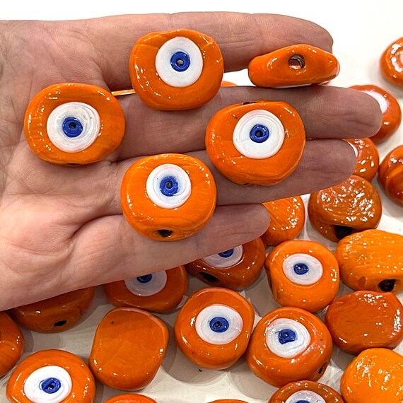 Traditional Turkish Artisan Handmade Glass Orange Evil Eye - Etsy