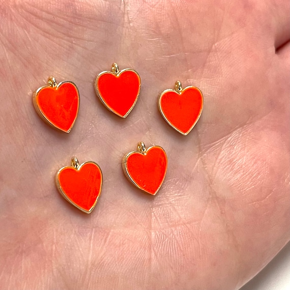 24Kt Gold Plated Neon Orange Enamelled Heart Charms 5 pcs in | Etsy