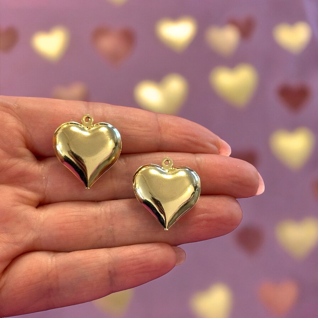 24kt Gold Plated Hollow Puffed Heart Pendants, 2 Pcs in a Pack - Etsy